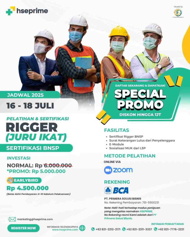Pelatihan Rigger Sertifikasi BNSP - HSE Prime